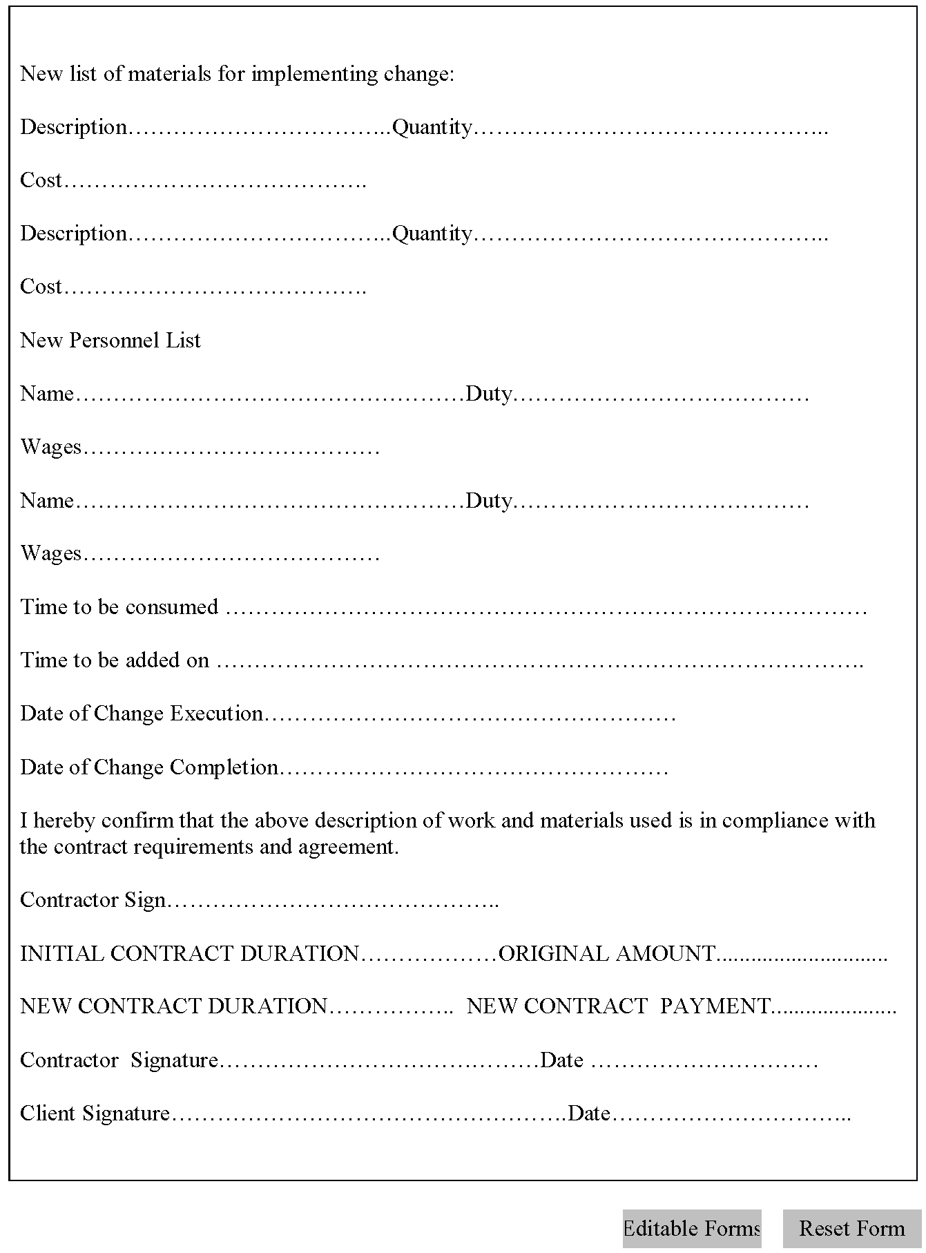 Contractor Change order form - Editable Forms Contractor Change order form - Editable Forms