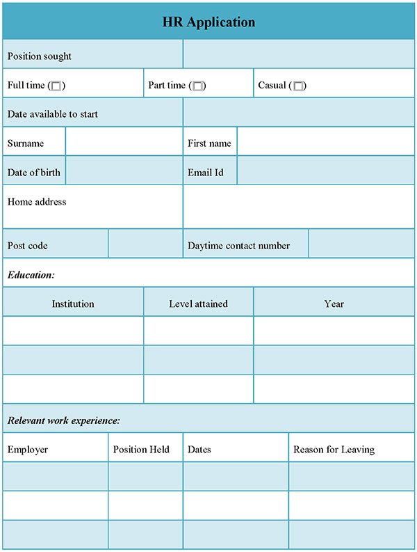 HR Application Form - Editable Forms HR Application Form - Editable Forms