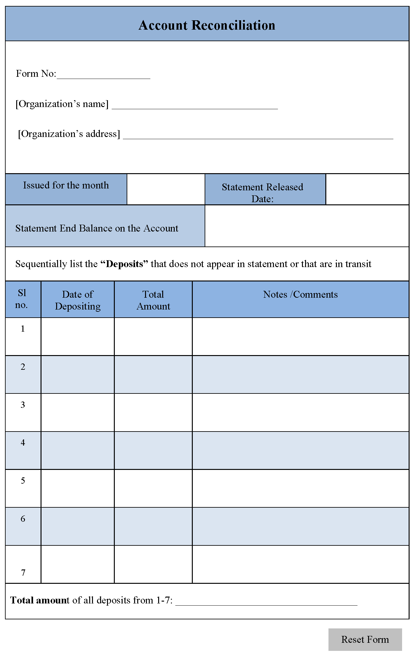 Account Reconciliation Form Editable Forms Account Reconciliation Form Editable Forms