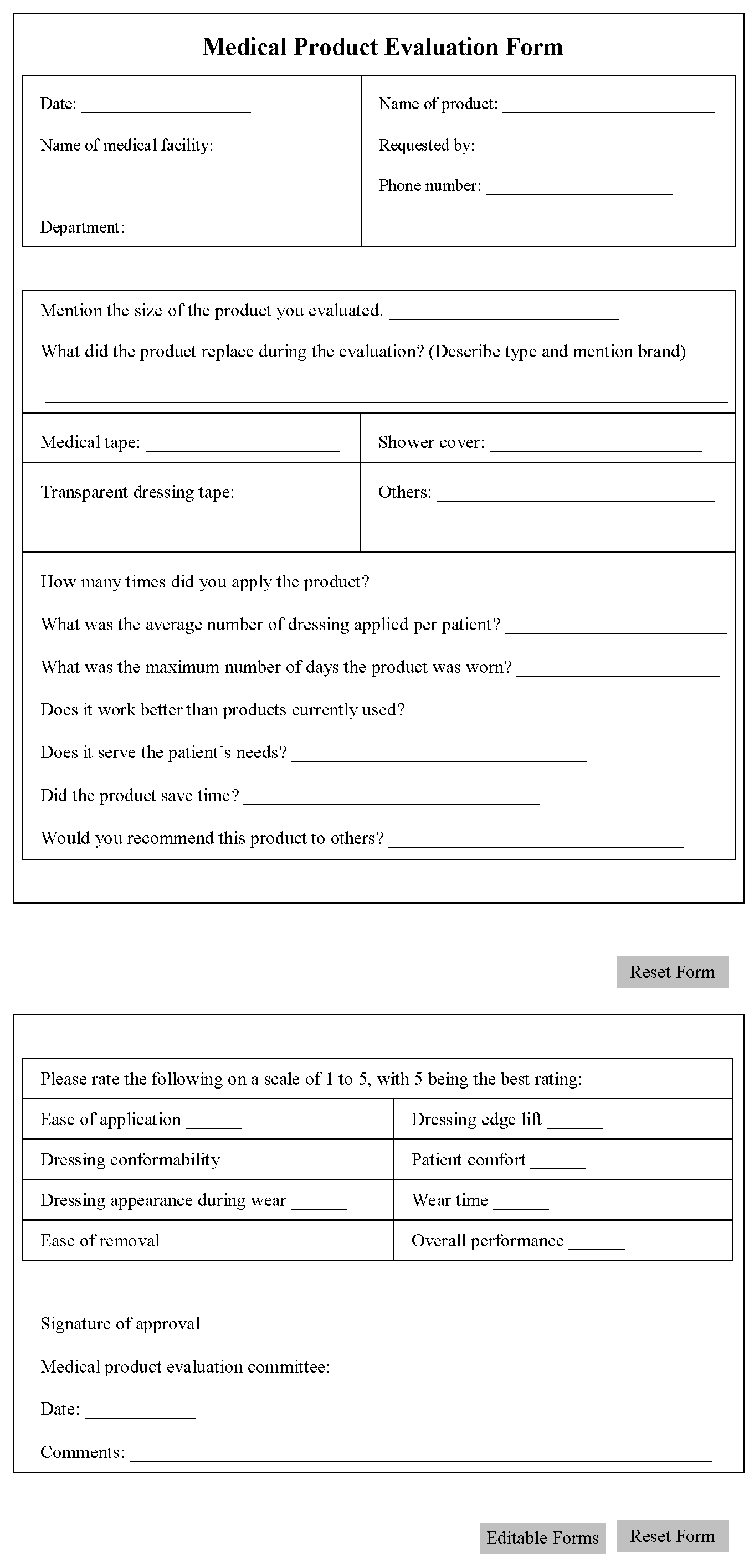 Medical Product Evaluation Form | Editable PDF Forms Medical Product Evaluation Form | Editable PDF Forms