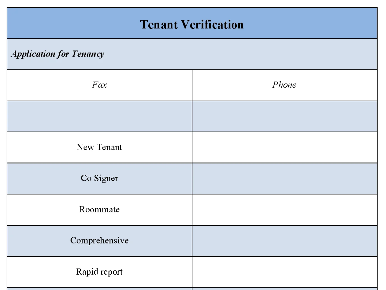 Tenant Verification Fillable PDF Form | Editable PDF Forms