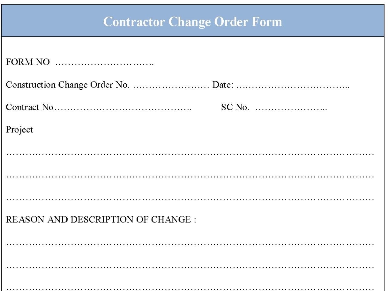 Contractor Change order form | Editable PDF Forms Contractor Change order form | Editable PDF Forms