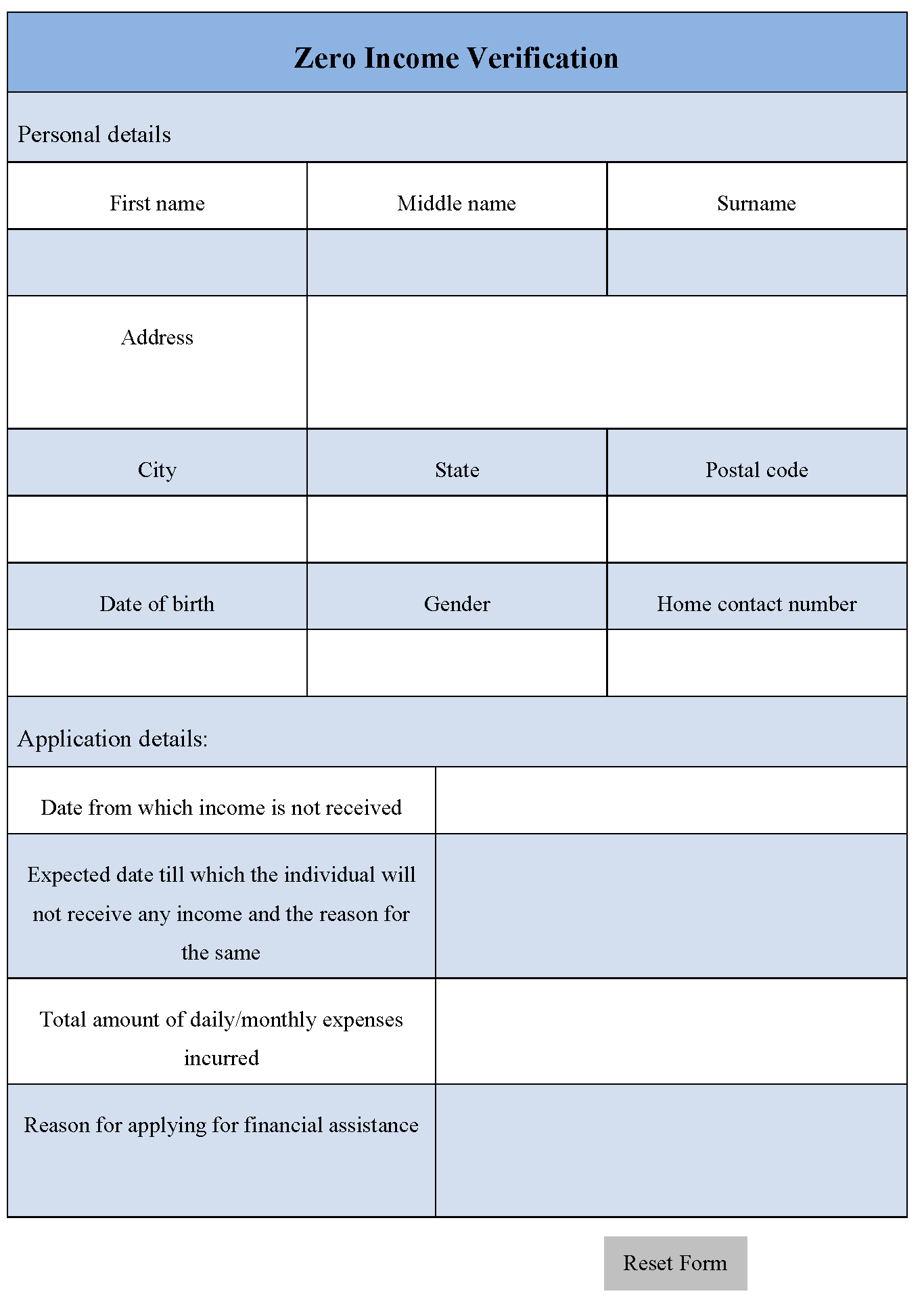 Zero Income Verification Form Editable PDF Forms Zero Income Verification Form Editable PDF Forms