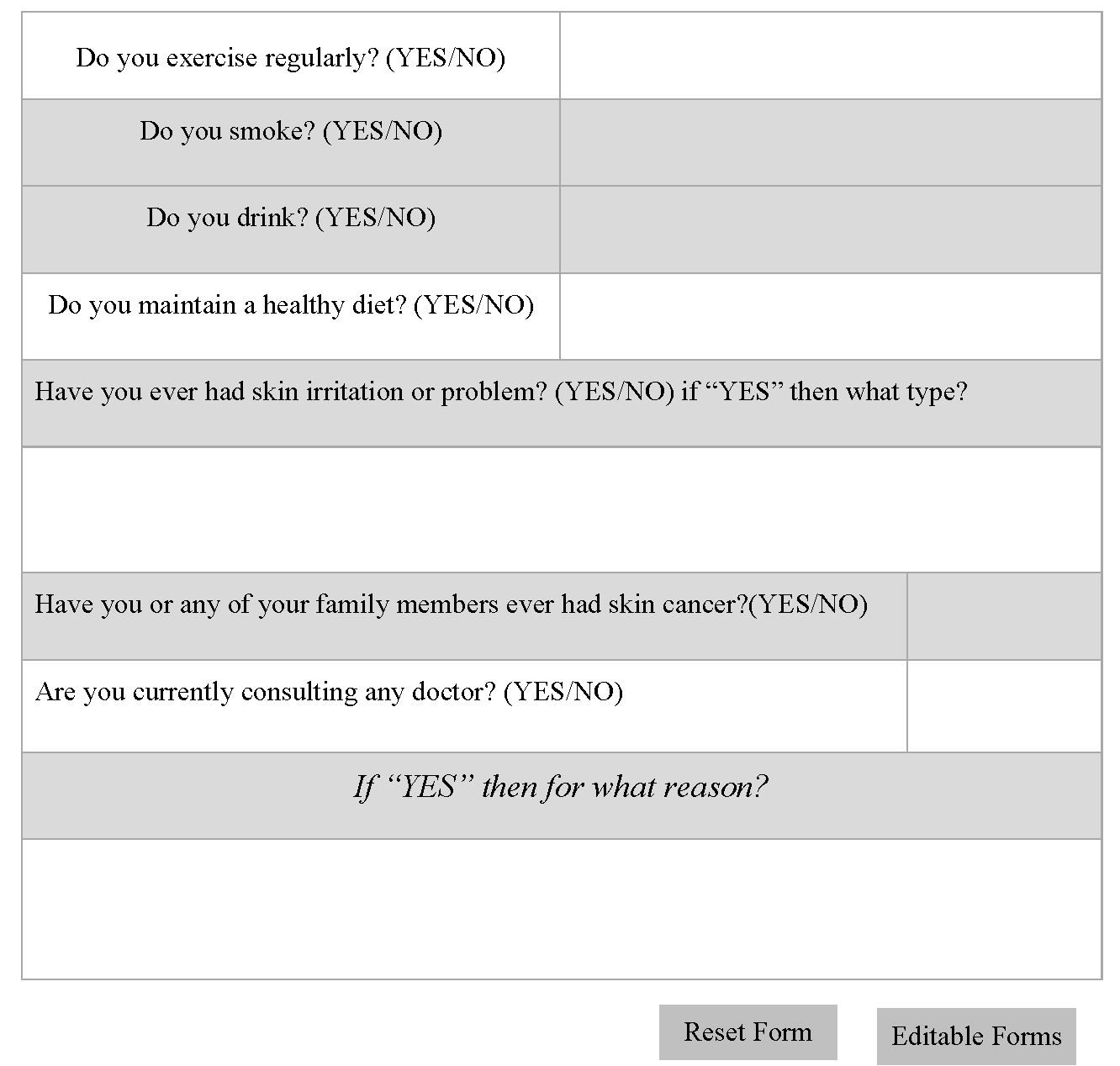 Skin Assessment Form | Editable PDF Forms Skin Assessment Form | Editable PDF Forms
