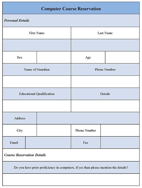 Computer Course Reservation Form | Editable PDF Forms