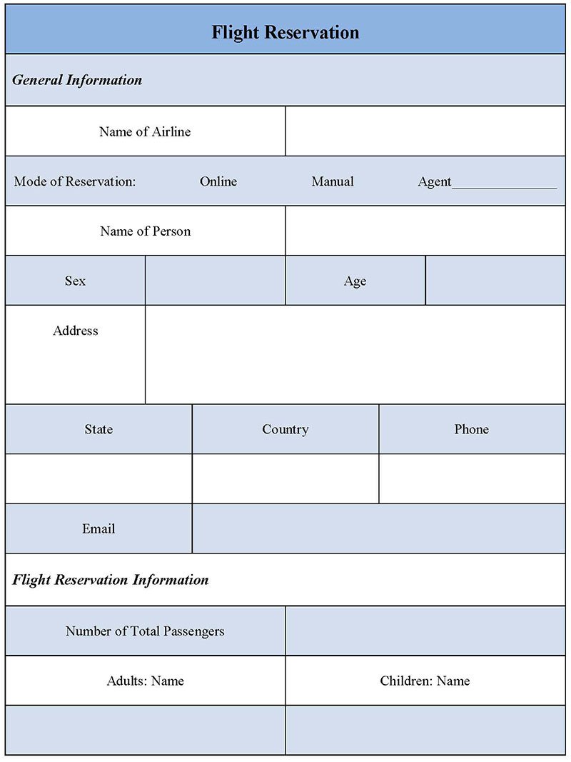 Flight Reservation Form | Editable PDF Forms