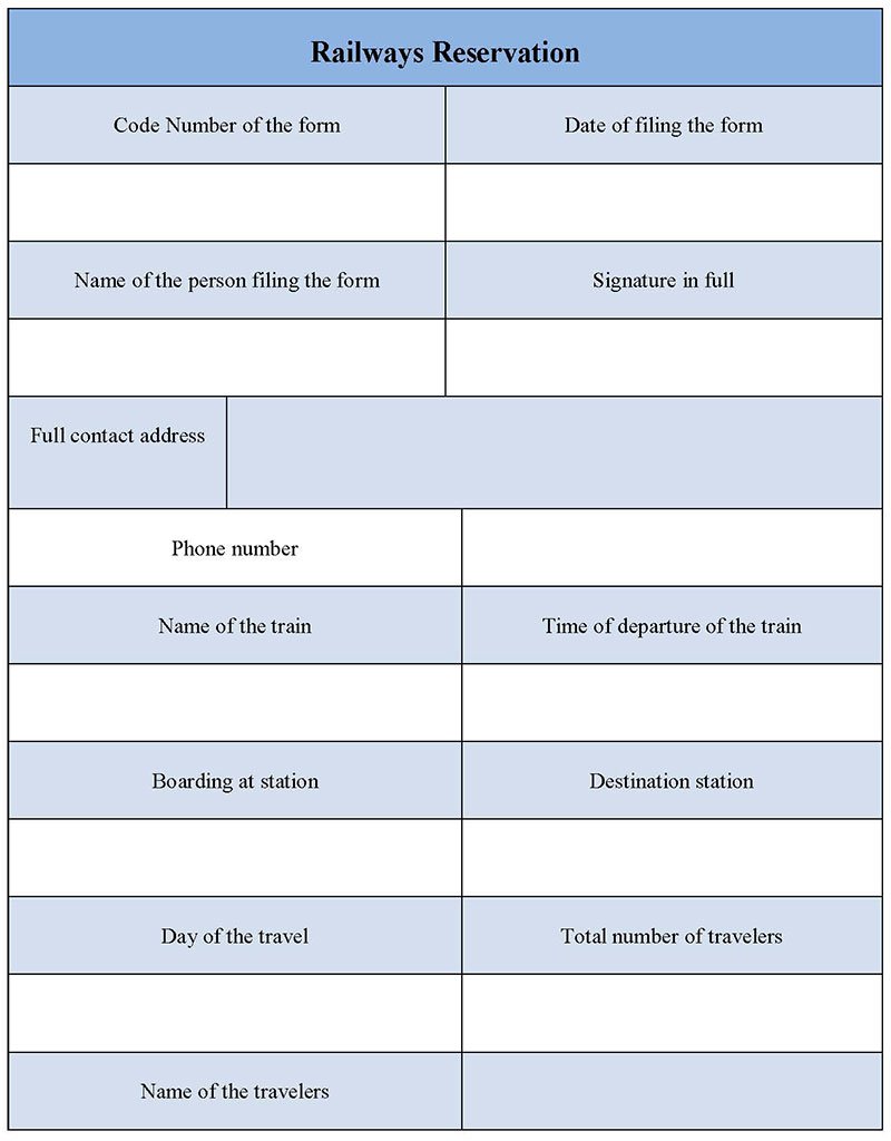 Railways Reservation Form | Editable PDF Forms