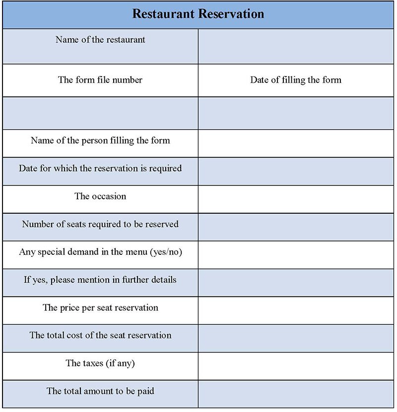 Restaurant Reservation Form | Editable PDF Forms
