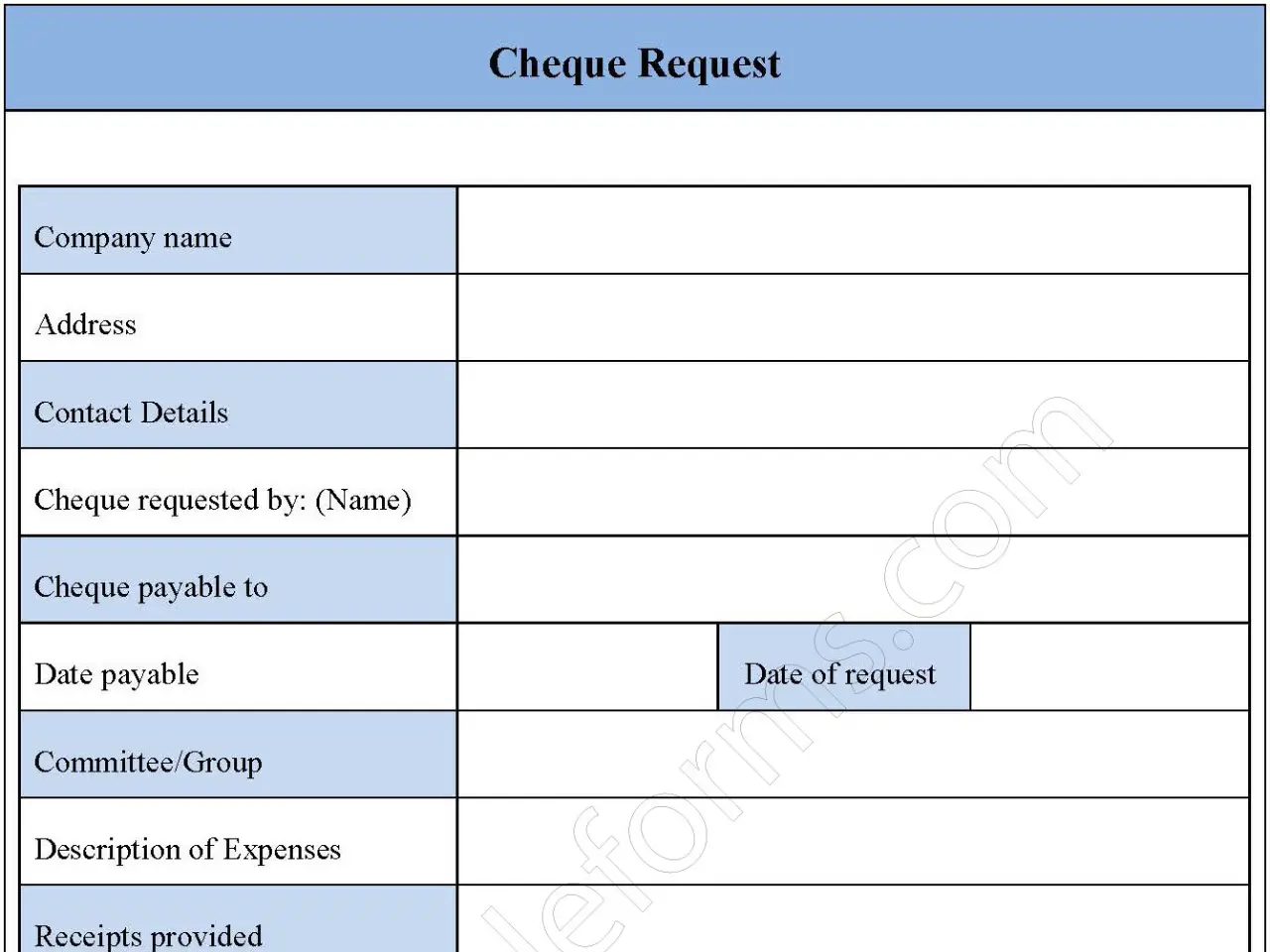 Cheque Request Fillable PDF Form | Editable PDF Forms
