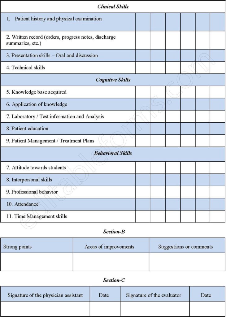 Physician Assistant Evaluation Fillable PDF Form | Editable PDF Forms