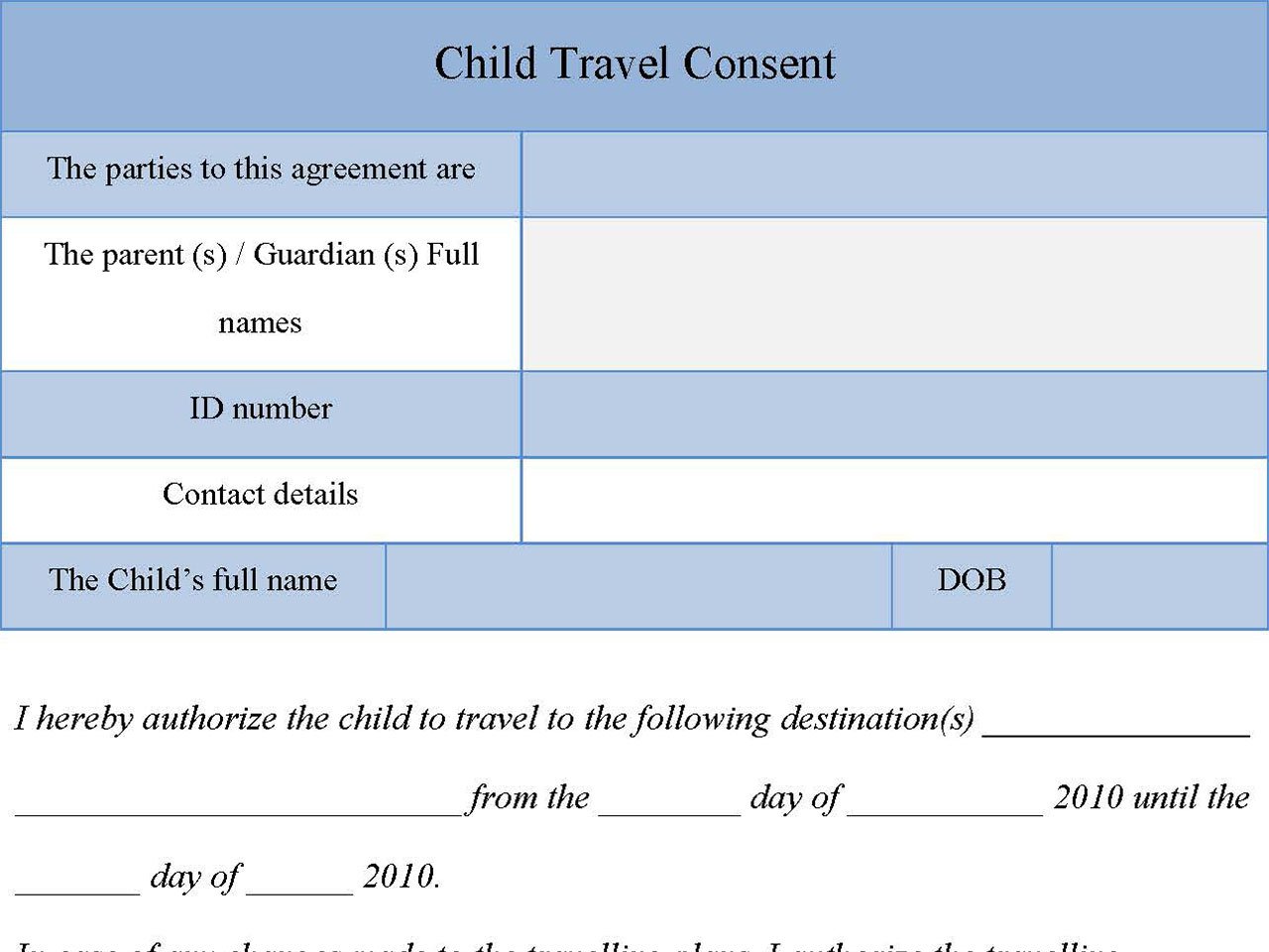 Child Travel Consent Form | Editable PDF Forms