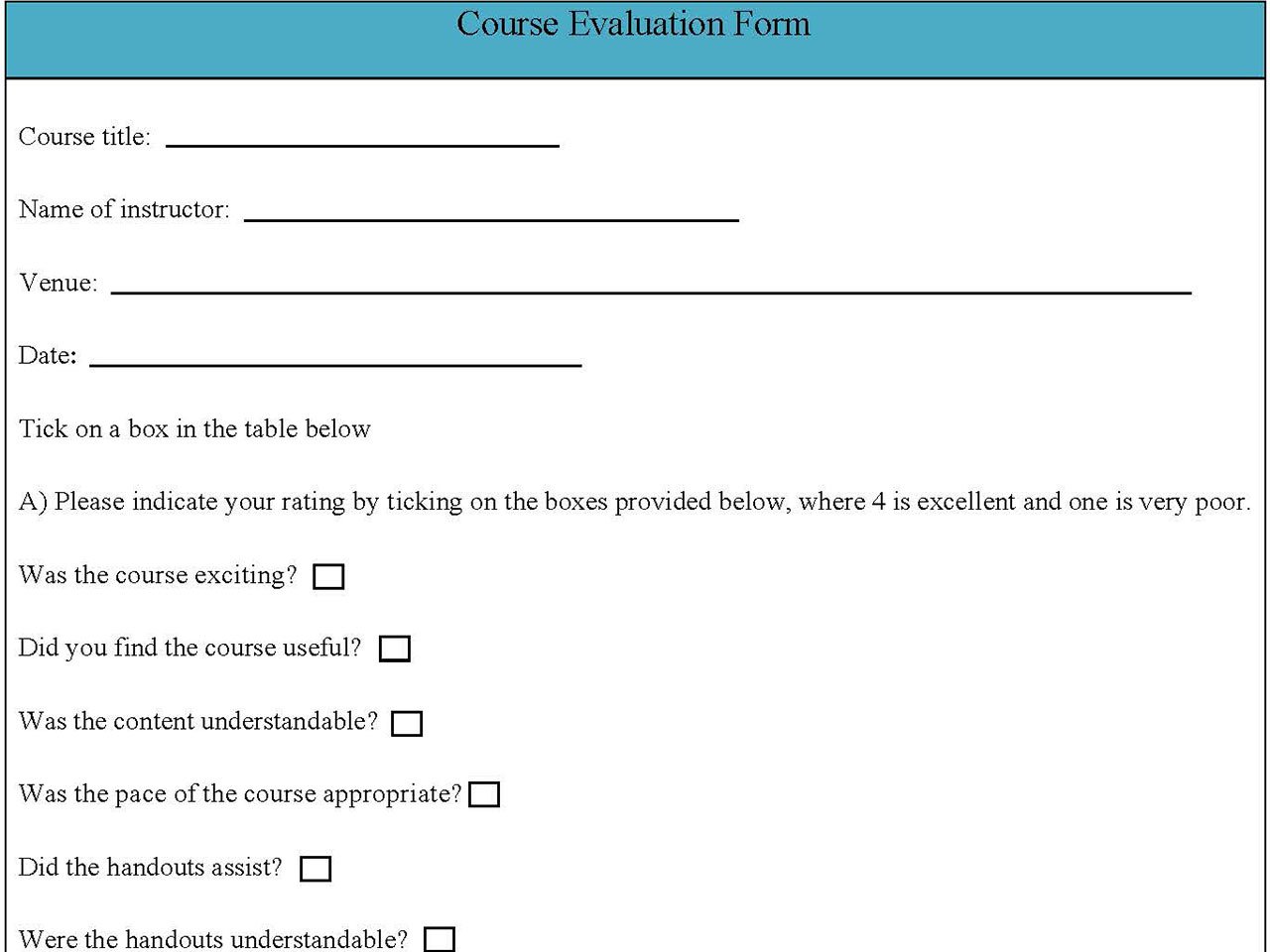 Course Evaluation Form | Editable PDF Forms