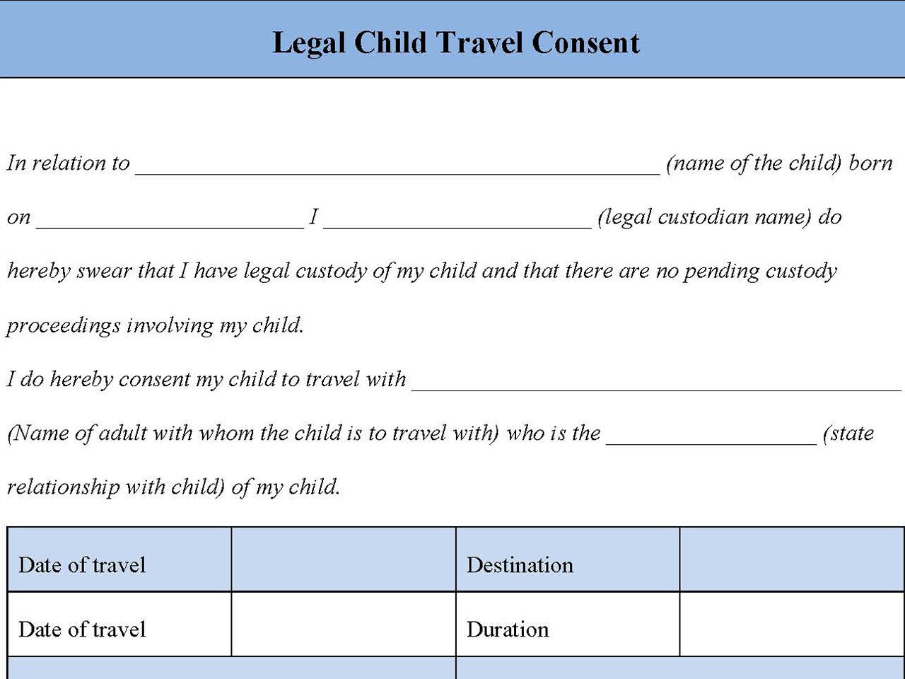 Legal Child Travel Consent Form | Editable PDF Forms