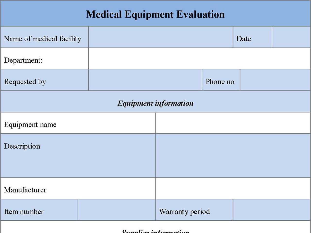 Medical Equipment Evaluation Form Editable PDF Forms