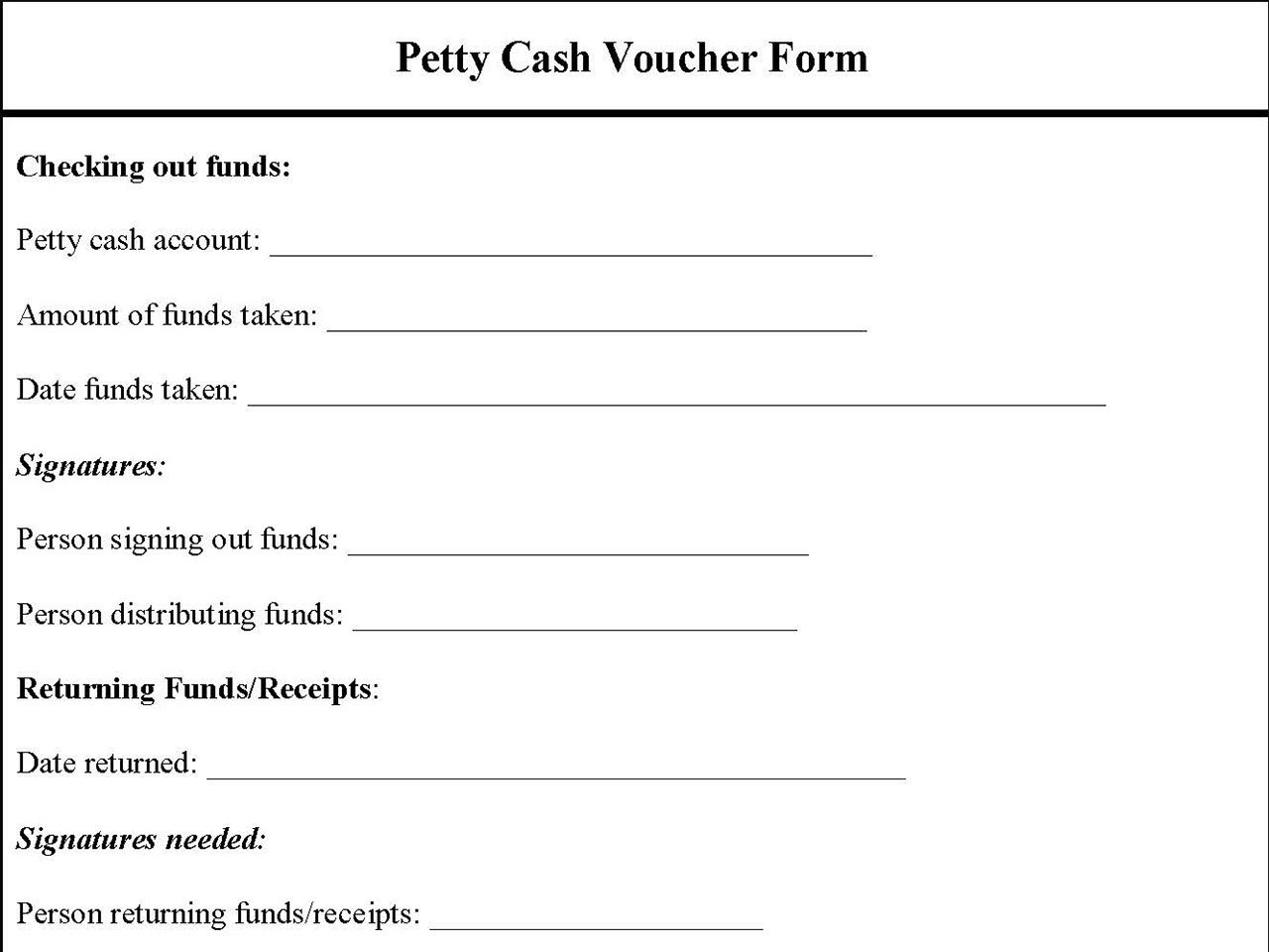 Petty Cash Voucher Form | Editable PDF Forms