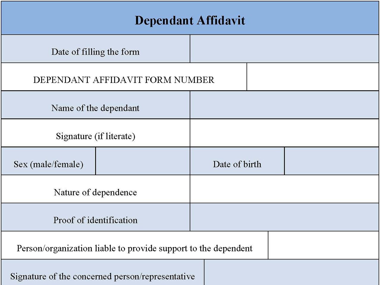 Dependant Affidavit Form | Editable PDF Forms
