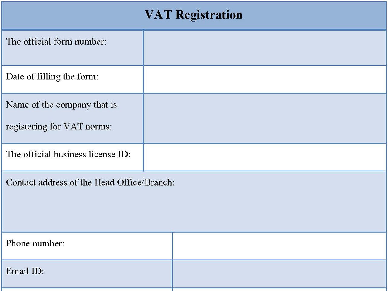 VAT Registration Form Editable PDF Forms