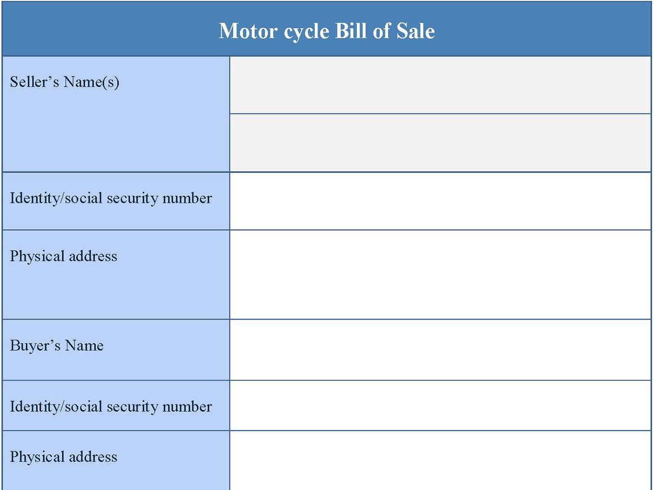 Motorcycle Bill Of Sale Form | Editable PDF Forms