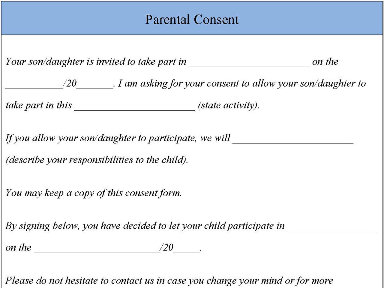 Parental Consent Form Template | Editable PDF Forms
