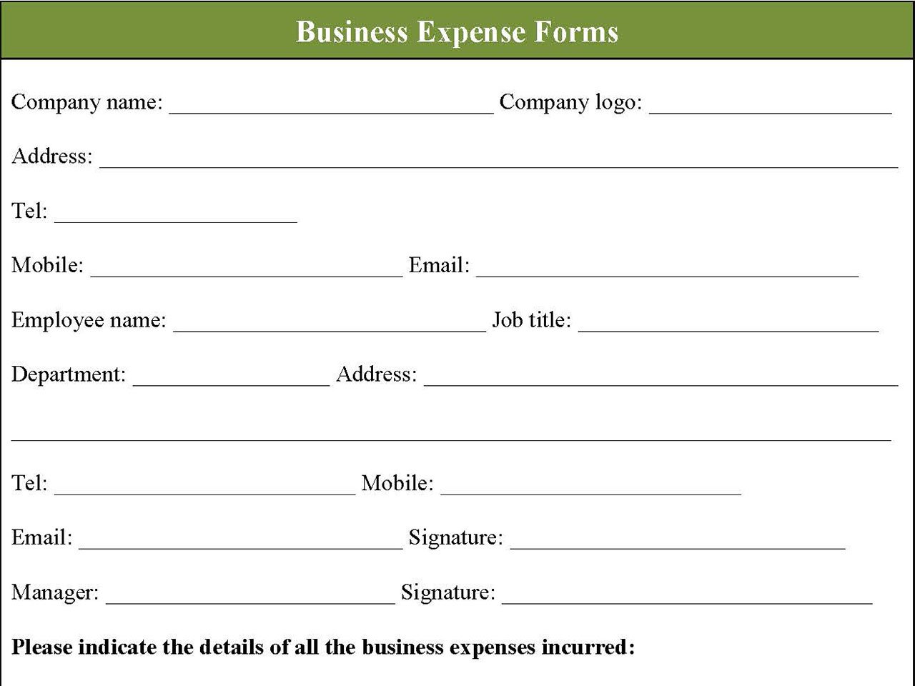 Business Expenses Form | Editable PDF Forms