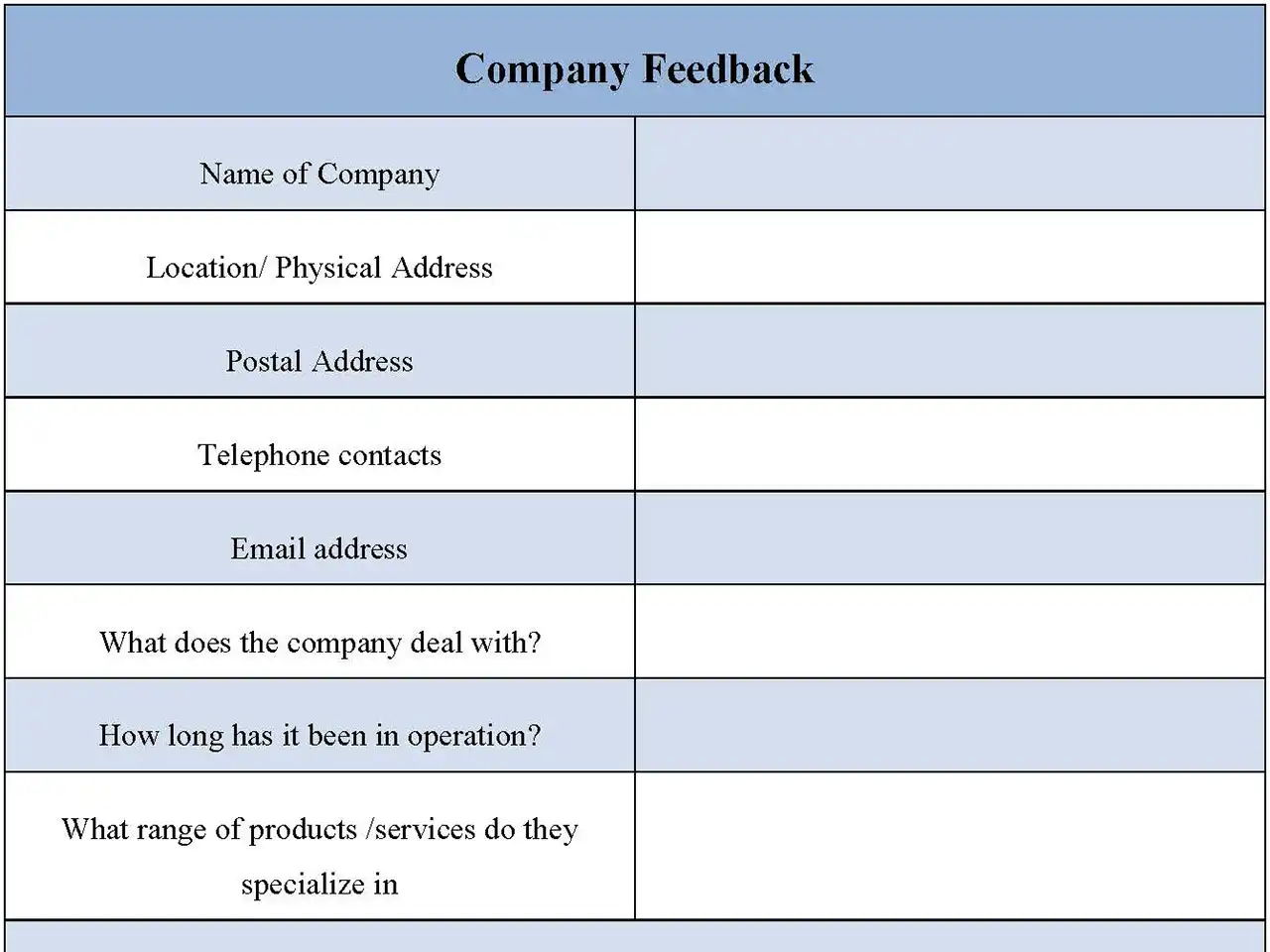 Company Feedback Fillable PDF Form | Editable PDF Forms