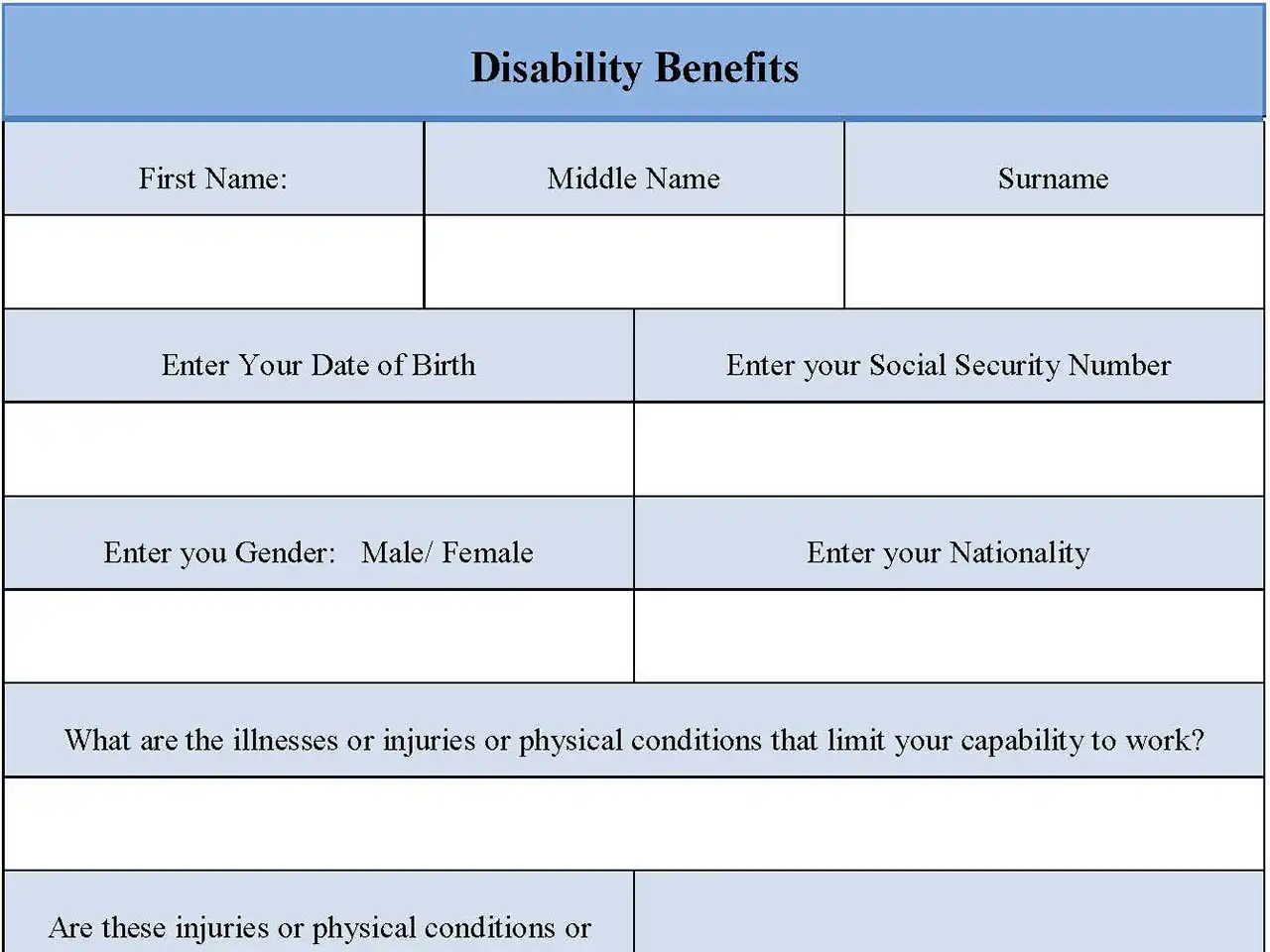 Disability Benefits Form | Editable PDF Forms Disability Benefits Form | Editable PDF Forms