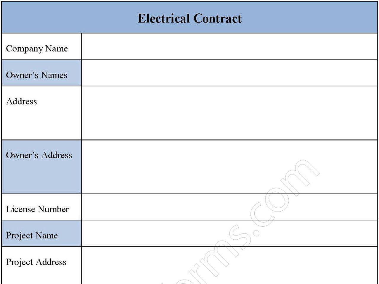 Electrical Contract form | Editable PDF Forms