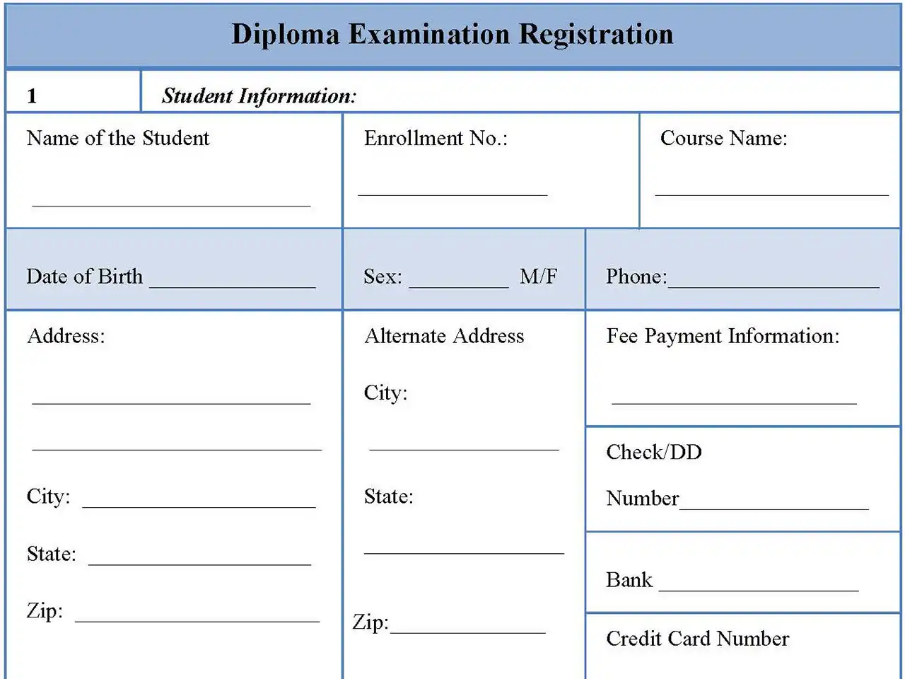 Diploma Examination Registration Form | Editable PDF Forms