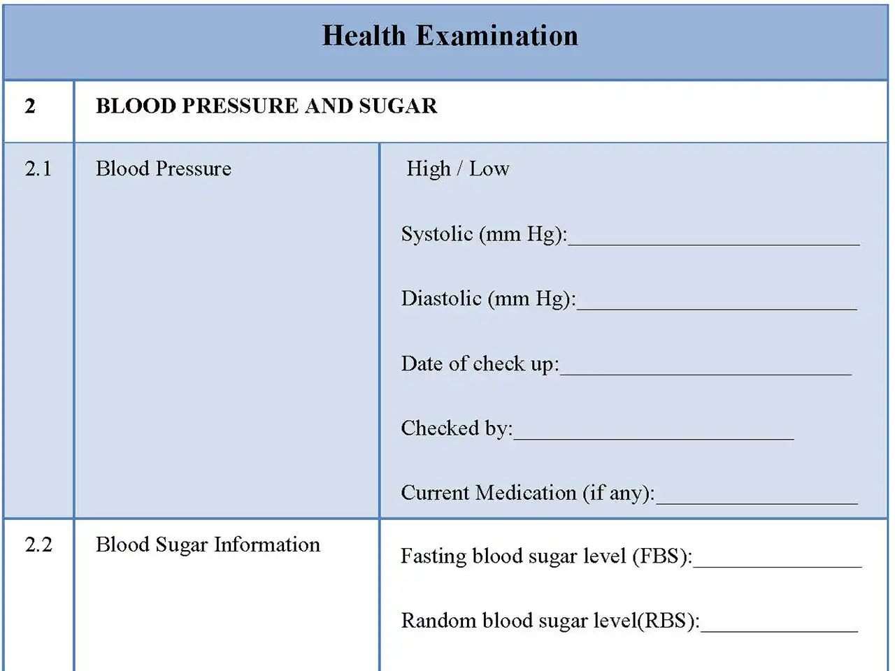 Health Examination Form | Editable PDF Forms