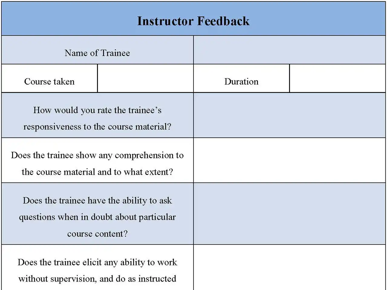 Instructor Feedback Form | Editable PDF Forms