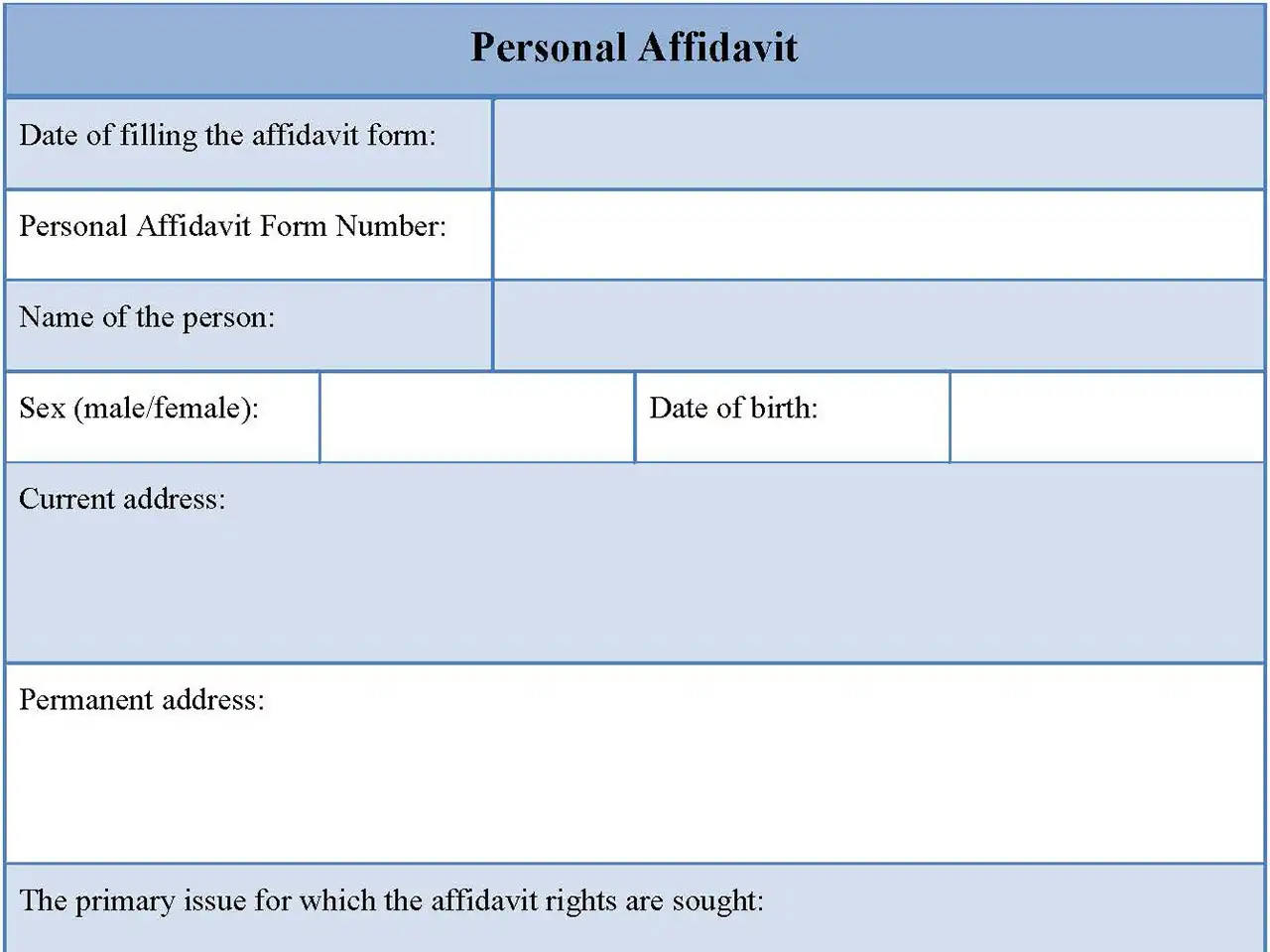 Personal Affidavit Form | Editable PDF Forms