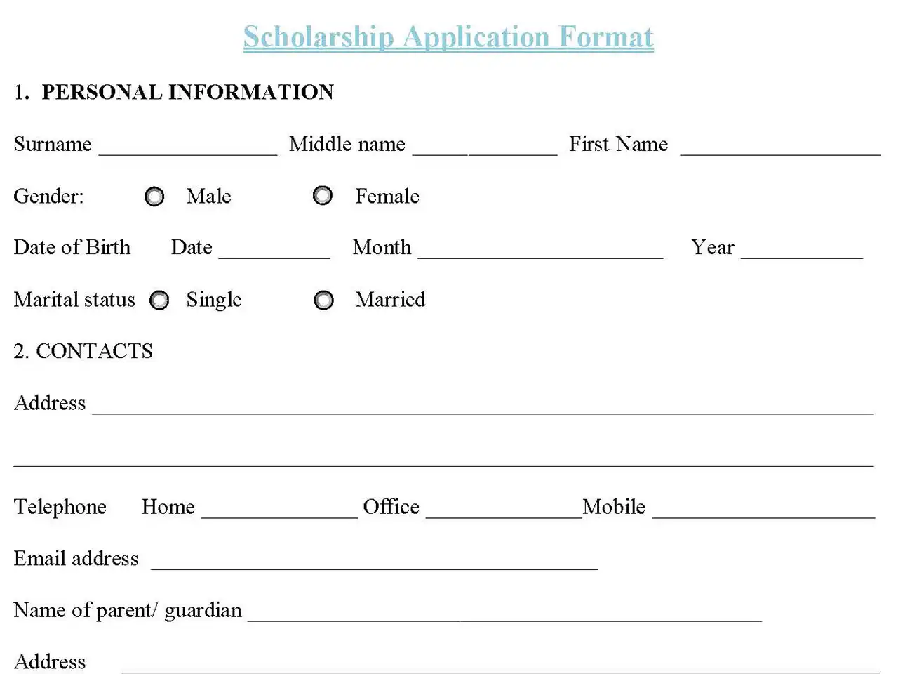 Scholarship Application Format | Editable PDF Forms