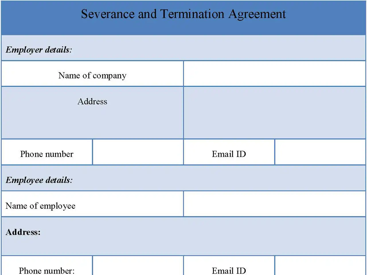 Severance and Termination Agreement Form | Editable PDF Forms