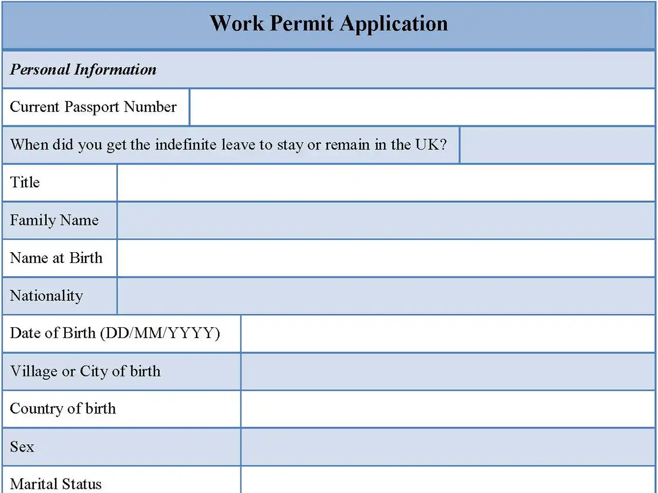 Work Permit Application Form Editable PDF Forms