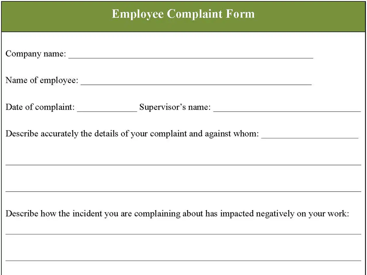 Employee Complaint Fillable PDF Form