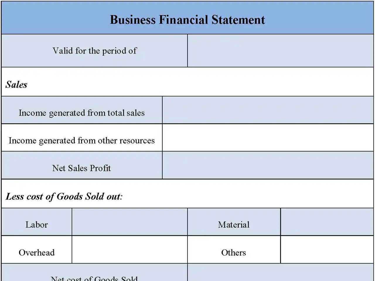 Business Financial Statement Fillable PDF Form