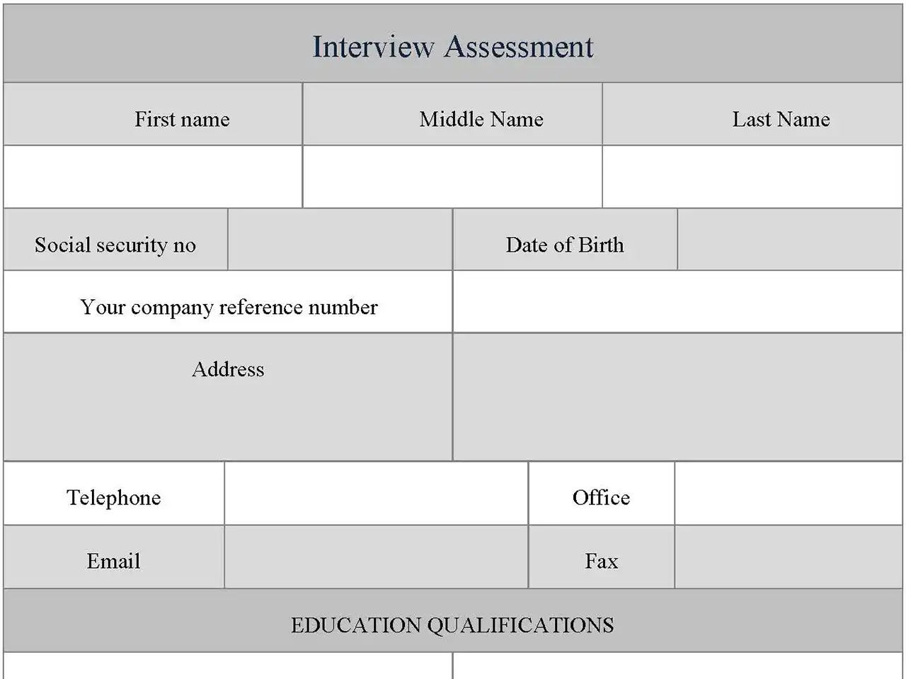 Interview Assessment Form | Editable PDF Forms