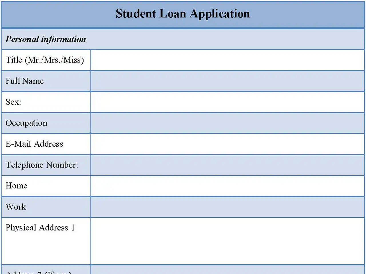 Student Loan Application Form