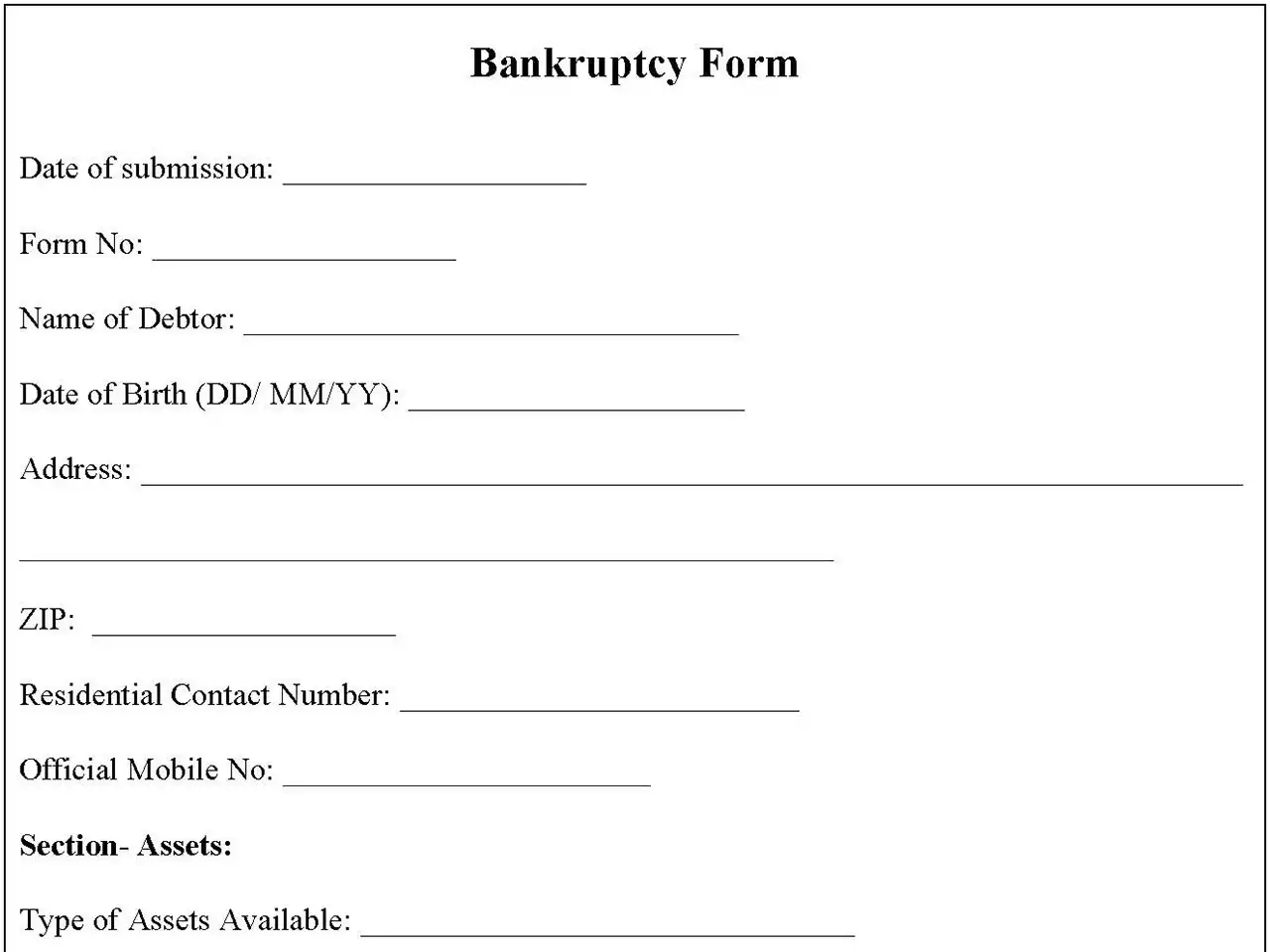 Free Bankruptcy Form | Editable PDF Forms