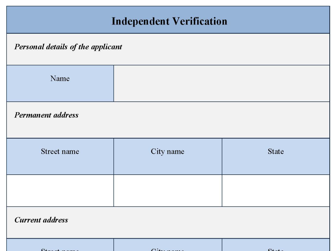 Independent Verification Form Editable Pdf Forms