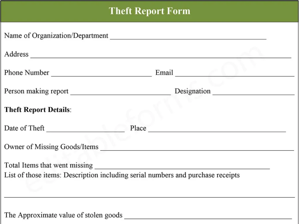 Fillable Theft Report Form PDF | Editable PDF Forms